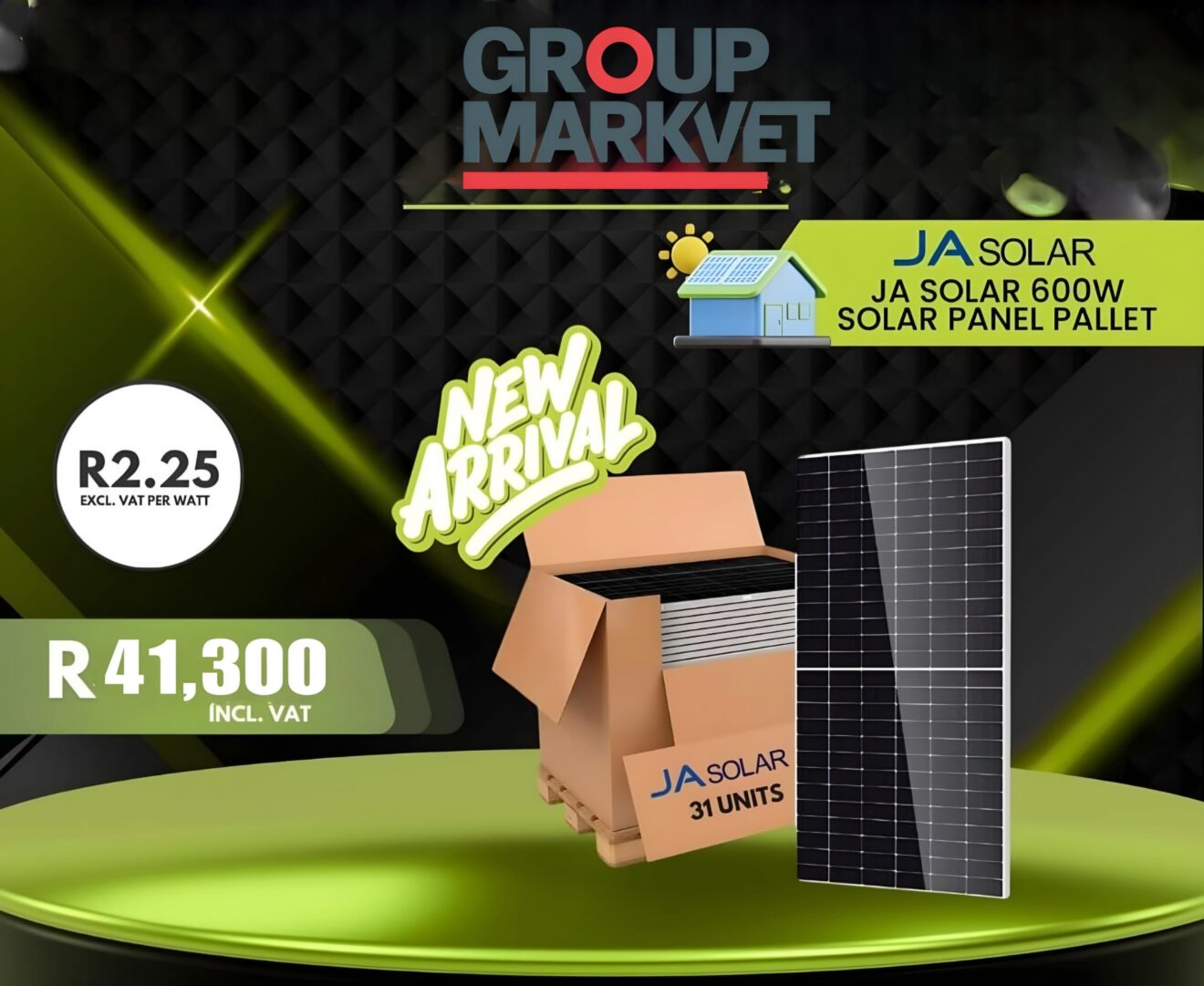 JA SOLAR 600W SOLAR PANEL PALLET - GROUP MARKVET